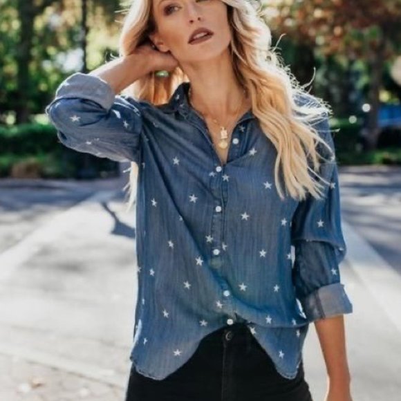 Sneak Peek | Tops | Nwot Sneak Peek Denim Star Button Down Tencel Top S ...